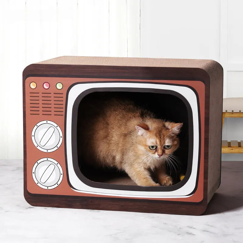 Radio TV Cat Scratcher | Cardboard Cat House | Cat Scratcher Toy | BaconPaw